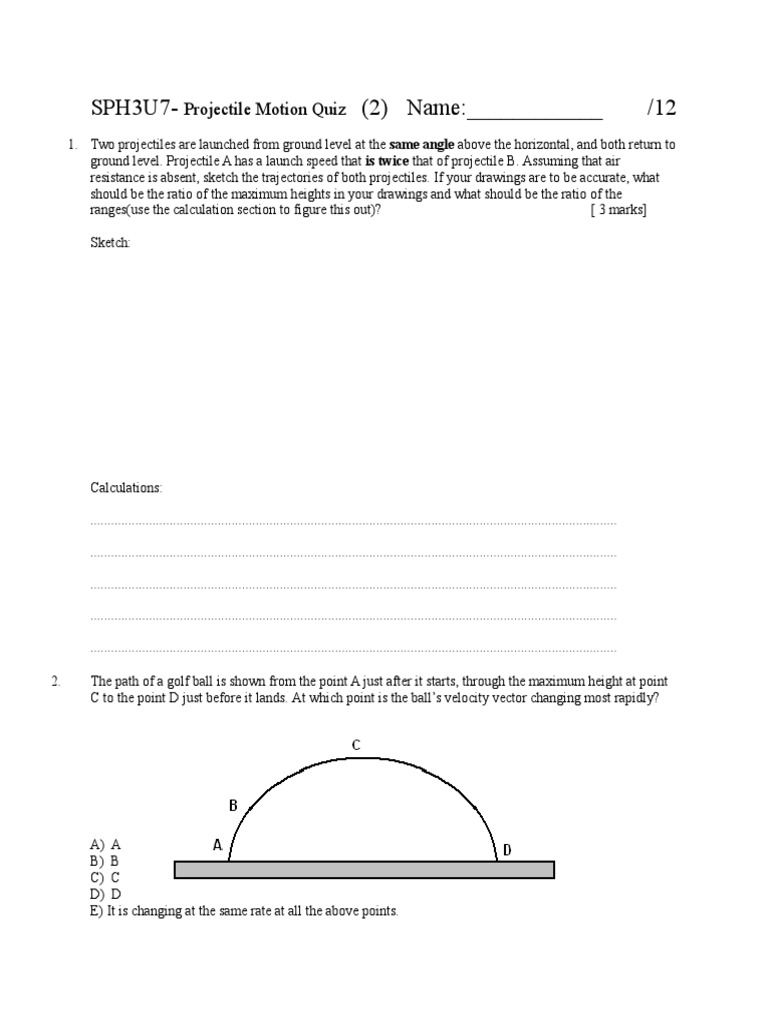 Projectile Motion Quiz for Physics Students | PDF