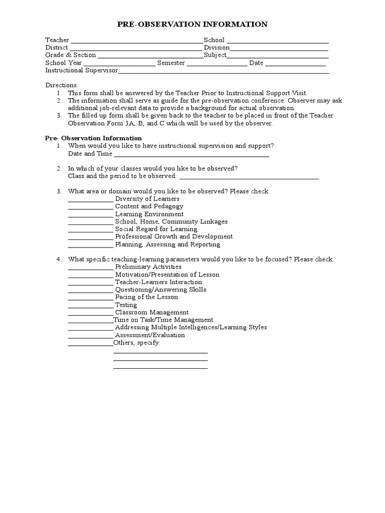 Star Observation Tool | PDF | Classroom Management | Teachers