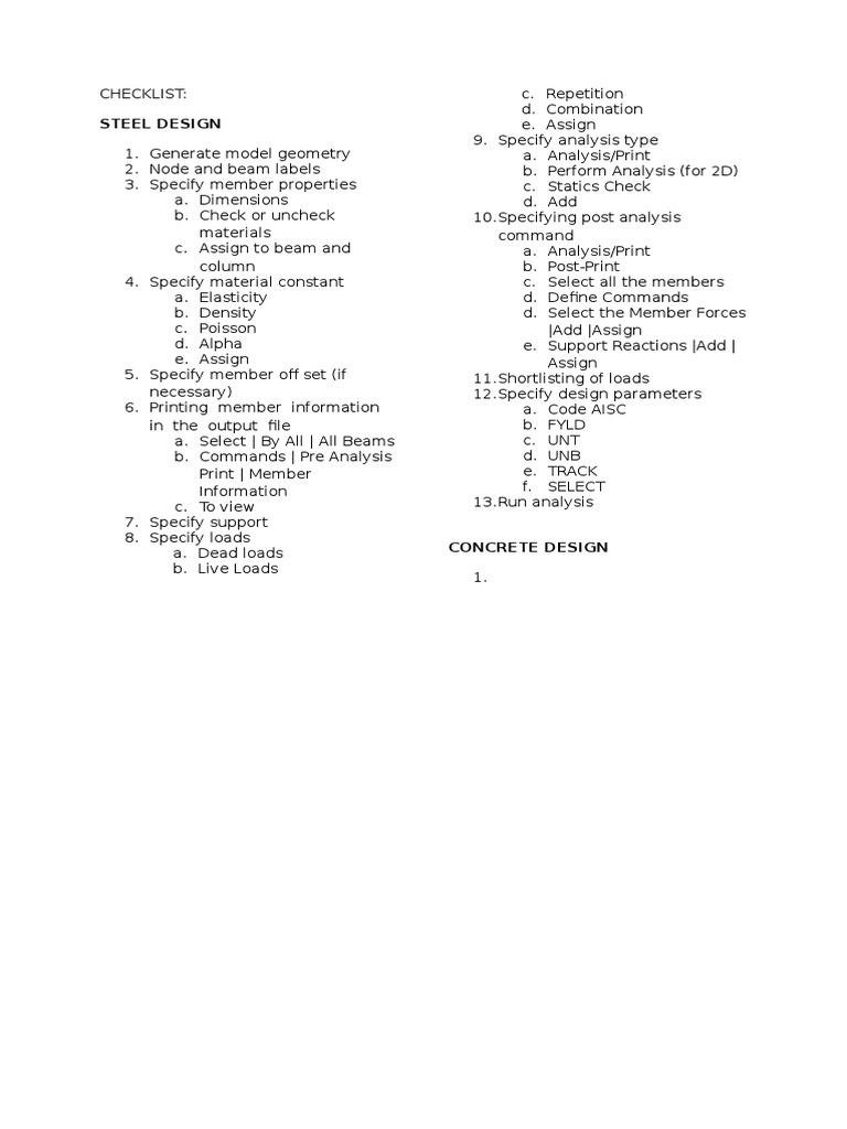Steel Design Checklist in STAAD | PDF