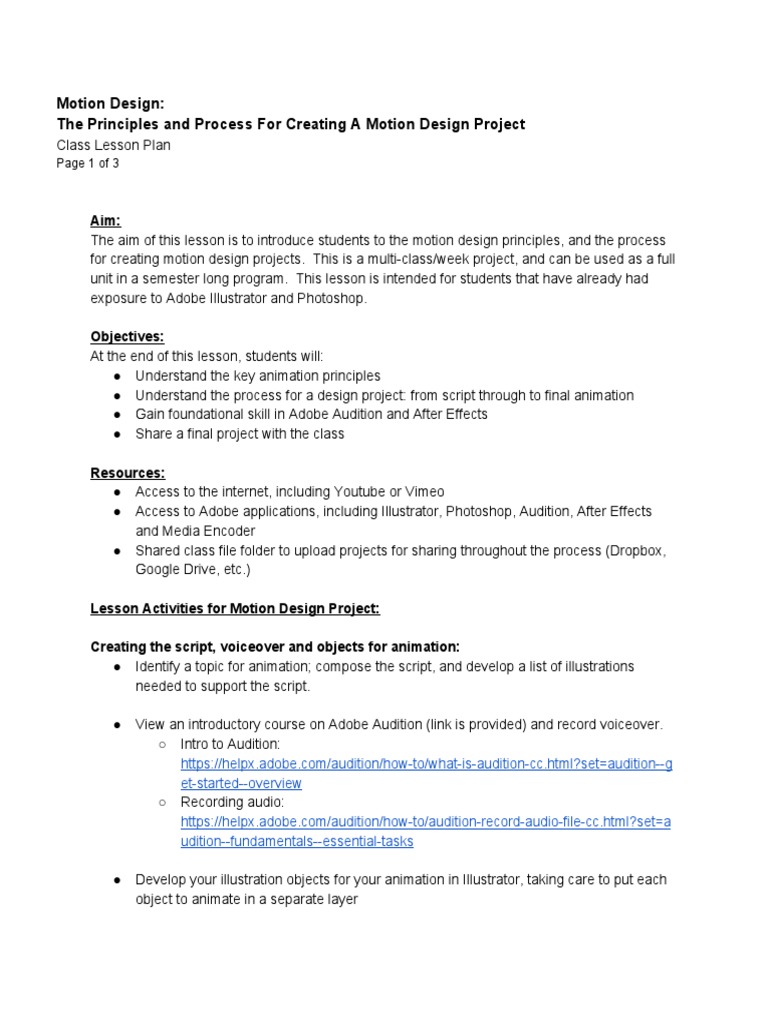 Motion Design Project Plan Template | PDF | Computing And Information ...