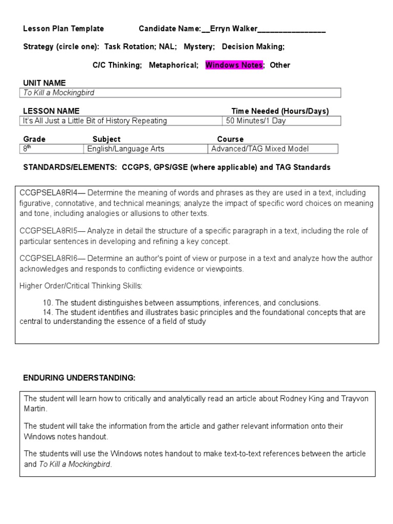 Windows Notes Lesson Plan Draft | PDF | Educational Assessment ...