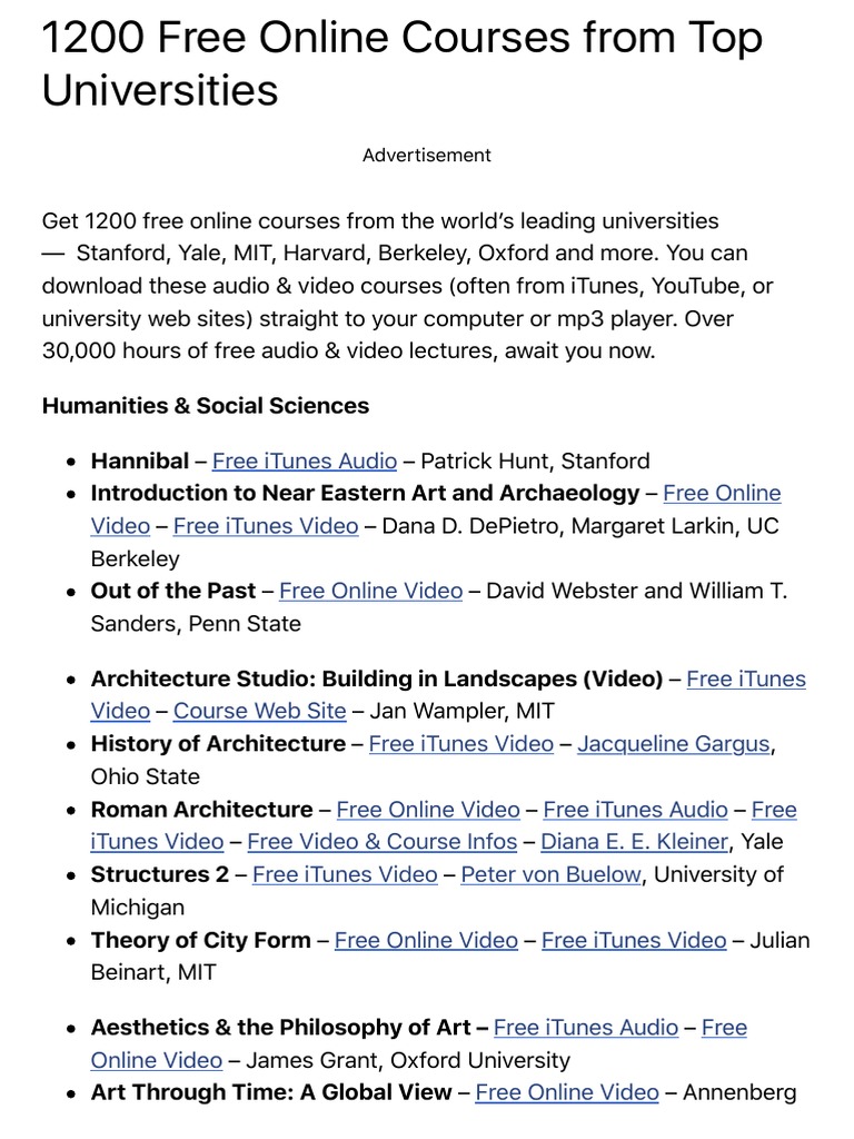 1200 Free Online Courses From Top Universities - Open Culture | PDF ...