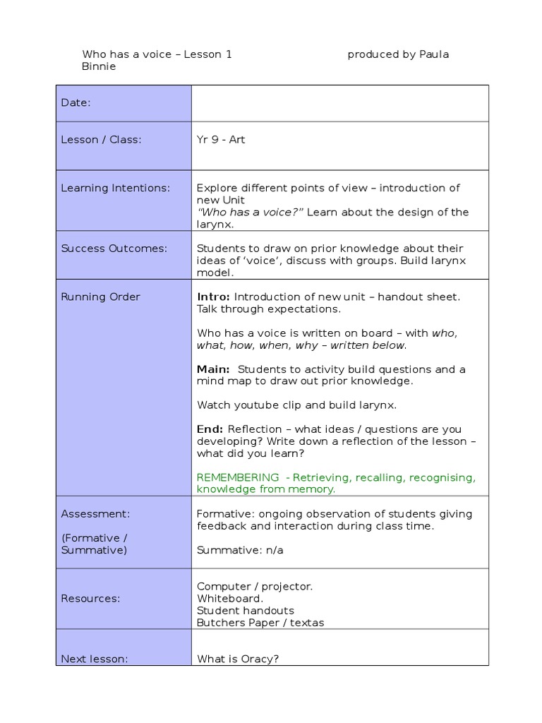 Who Has A Voice - Lesson 1 | PDF