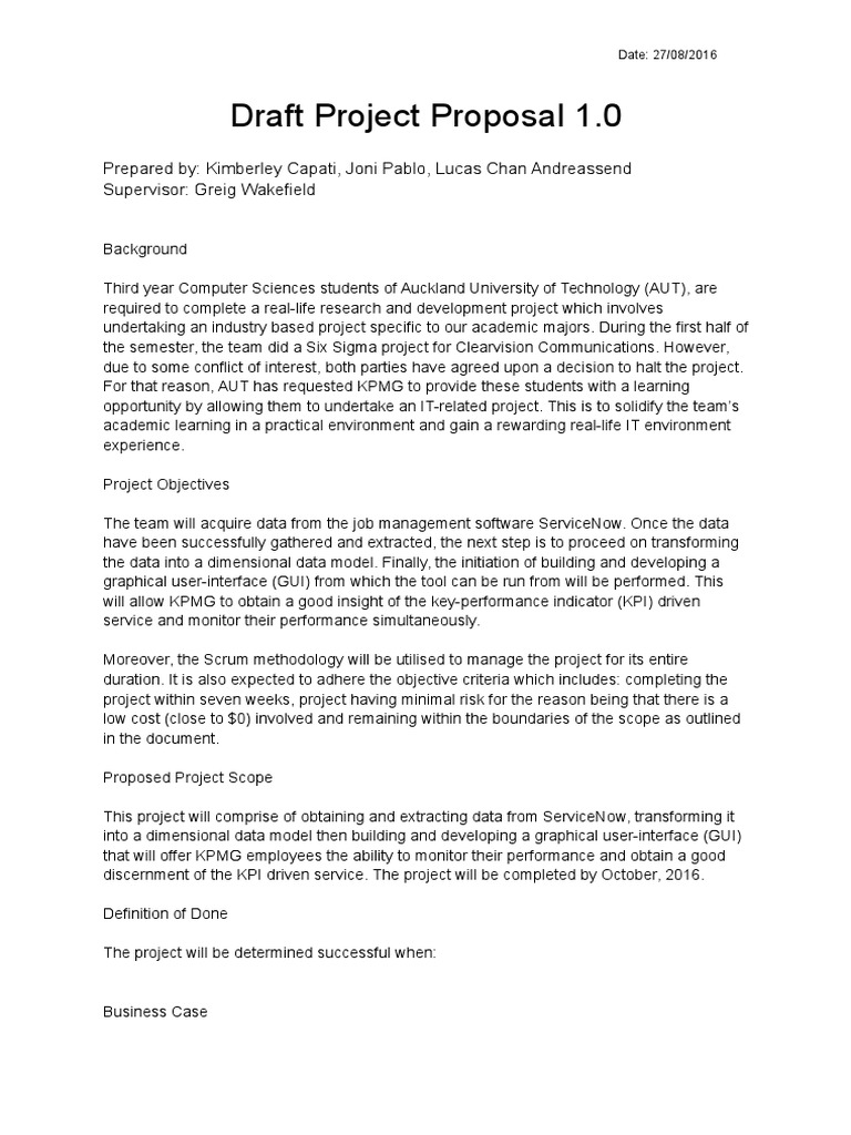 Draft Project Proposal 1.0: Prepared By: Kimberley Capati, Joni Pablo ...