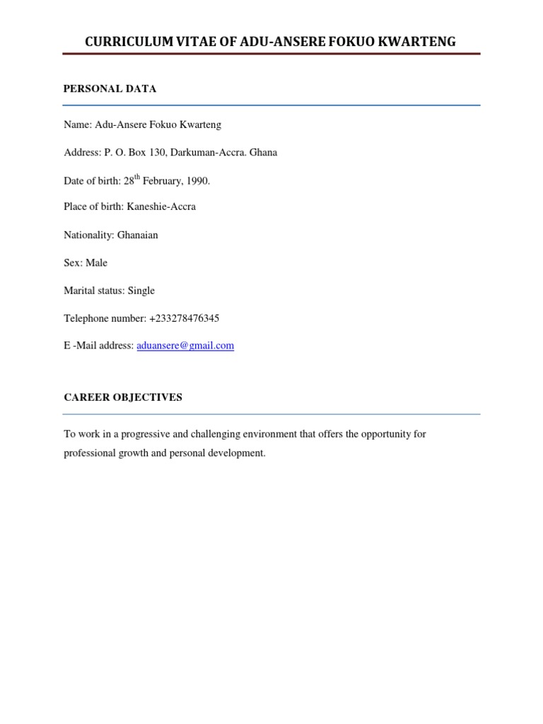 CV For Adu-Ansere Fokuo Kwarteng 3 | PDF | Oil Refinery | Ghana