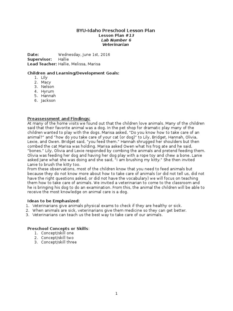 Lesson Plan Veterinarian | PDF | Lesson Plan