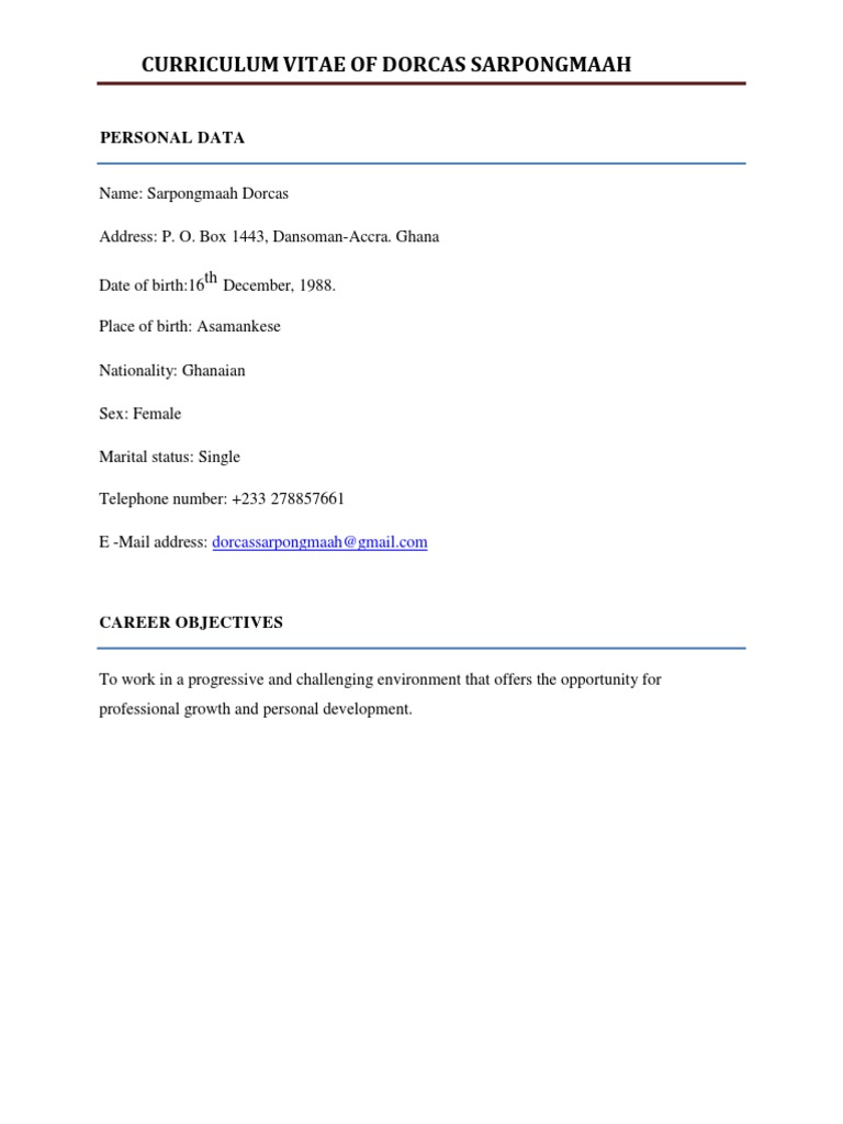 CV For Dorcas Sarpongmaah | PDF | Ghana | Archaeology