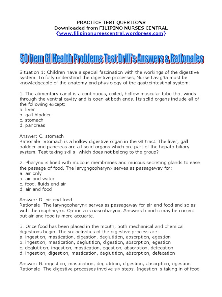 50 Item Gastrointestinal Health Problems Test Drill | PDF | Digestion ...
