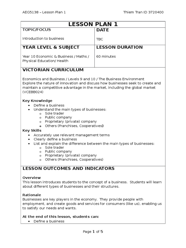 Lesson Plan 1 | PDF | Franchising | Partnership