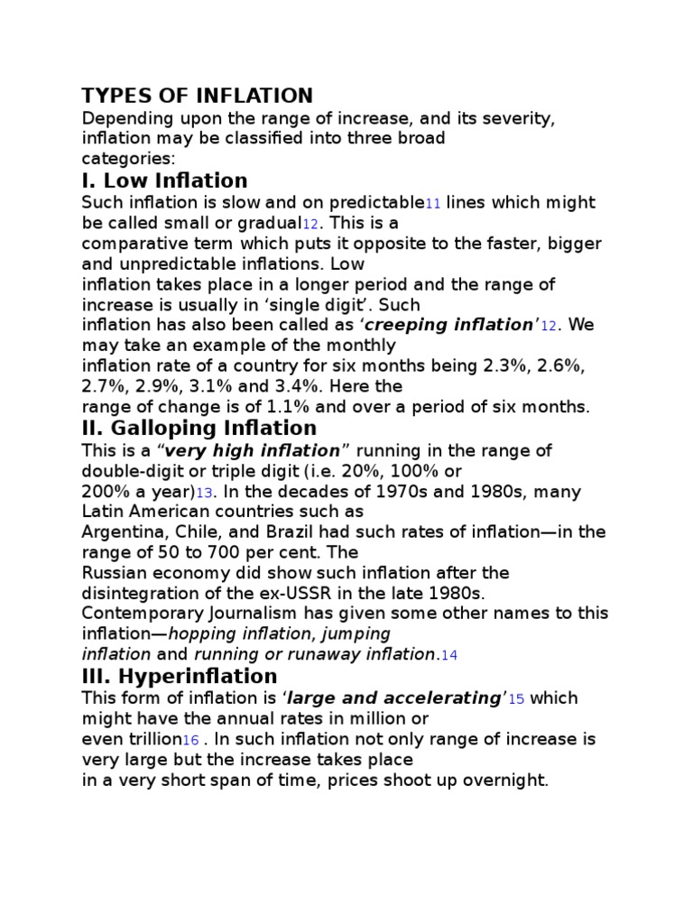 Types of Inflation: Inflation and Running or Runaway Inflation | PDF