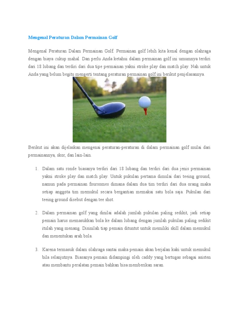 Mengenal Peraturan Dalam Permainan Golf | PDF | Olahraga & Rekreasi