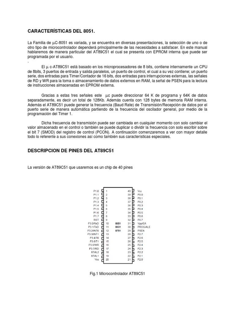 Guía del Microcontrolador AT89C51 | PDF | Memoria del ordenador | Microcontrolador