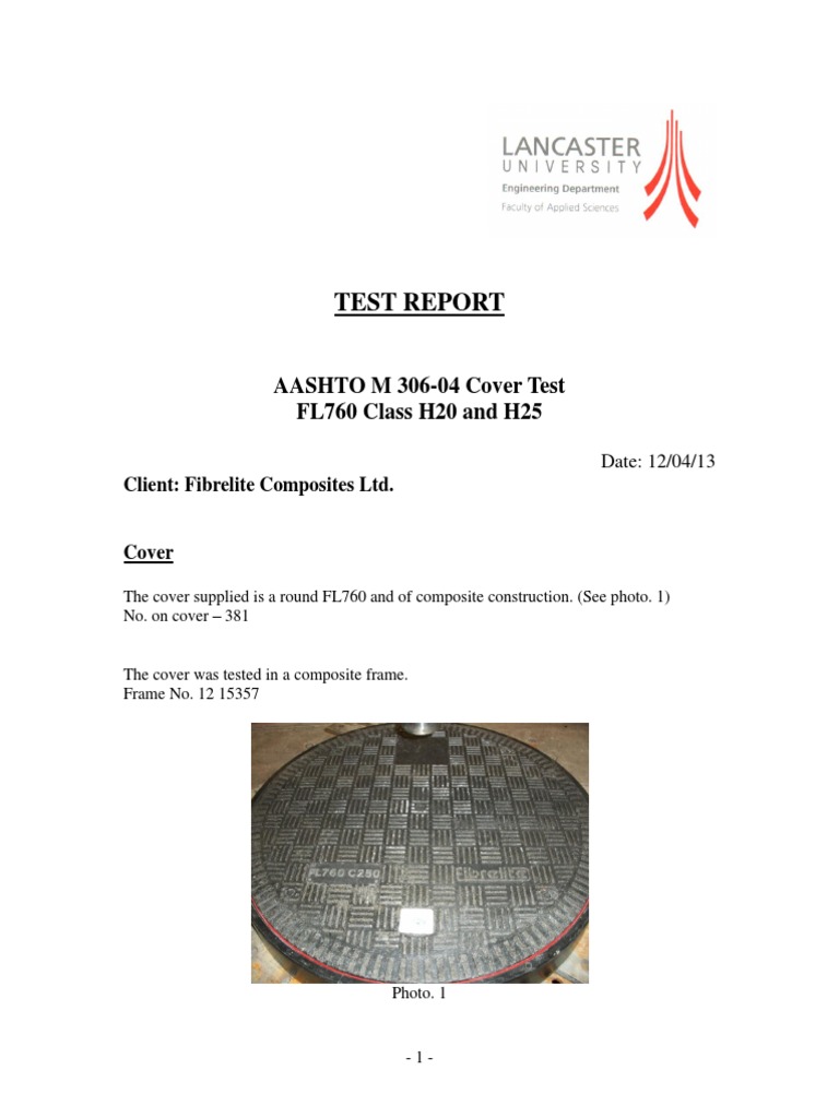 Test Report: AASHTO M 306-04 Cover Test FL760 Class H20 and H25 | PDF ...