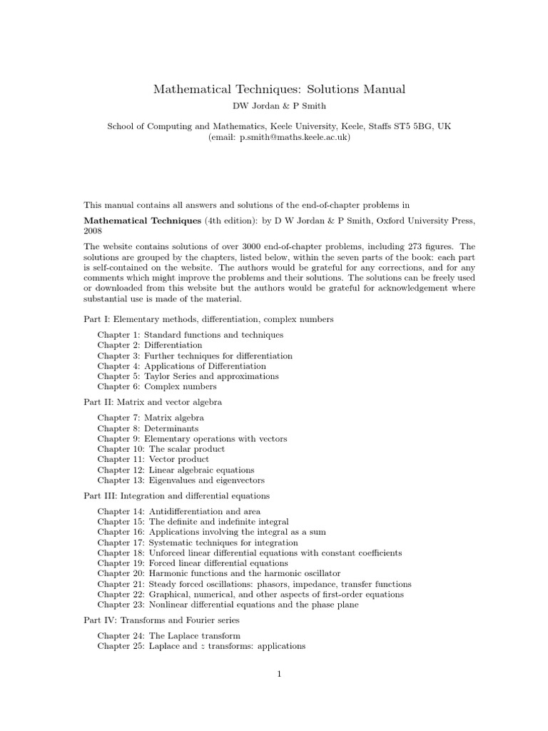 Mathematical Techniques: Solutions Manual | PDF | Equations | Integral