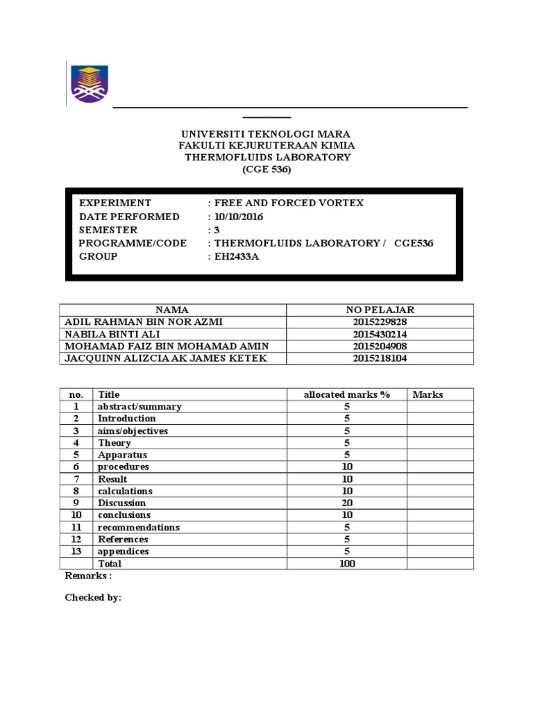 Experiment - Fre and Forced Vortex Uitm | PDF | Vortices | Rotation Around A Fixed Axis