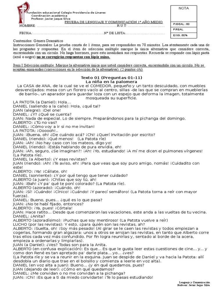 Prueba Drama 1° Medio FORMA 02 | PDF | Teatro | Artes (general)
