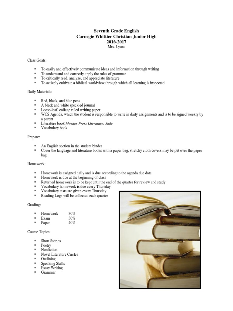 7th Grade Syllabus | PDF | Homework | Communication
