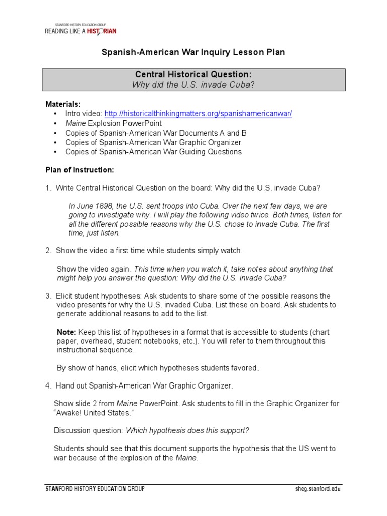 Spanish American War Inquiry Lesson Plan | PDF