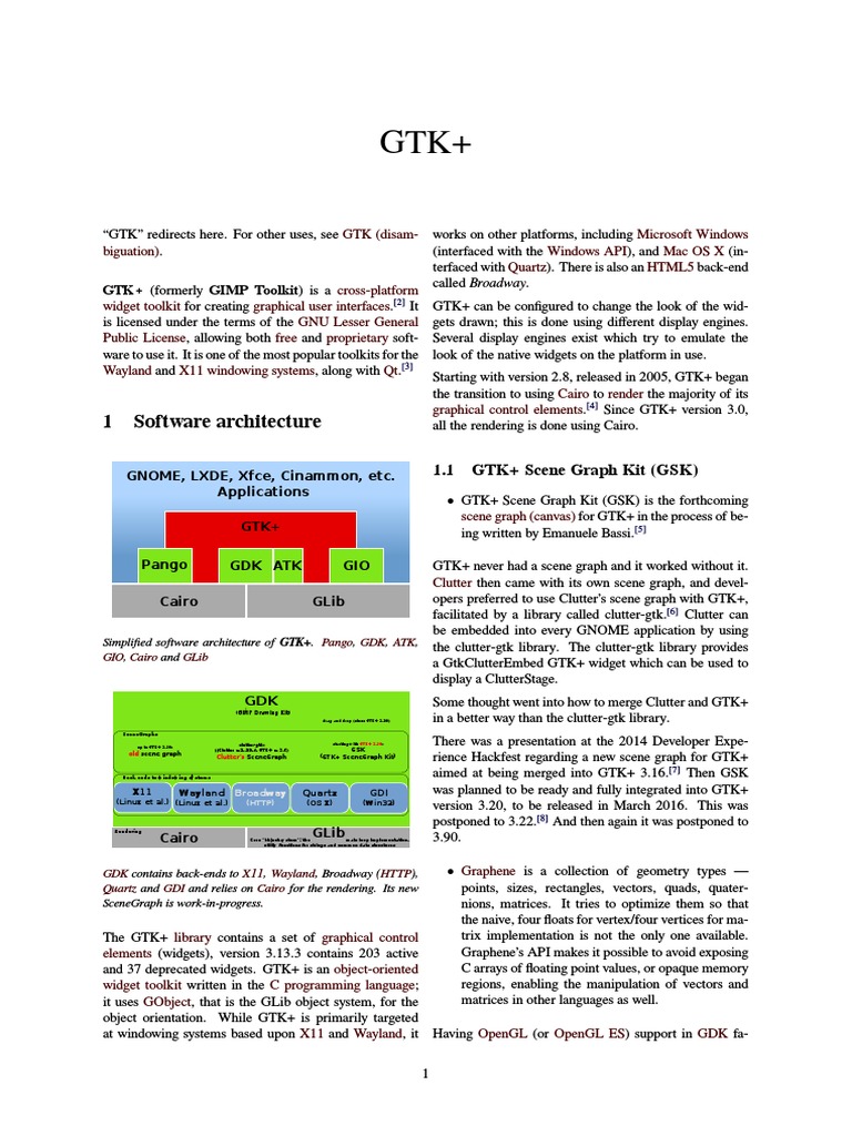 1 Software Architecture: GTK+ (Formerly GIMP Toolkit) Is A | PDF | Free ...