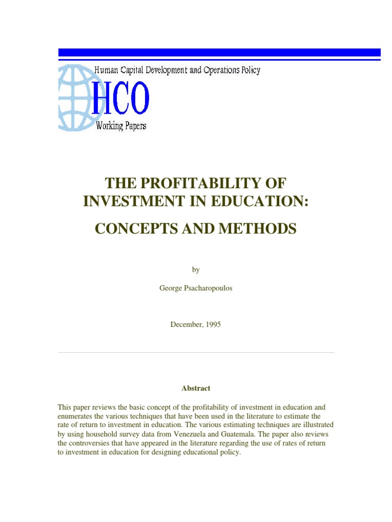 Profitability of Education Investment | PDF | Cost–Benefit Analysis ...