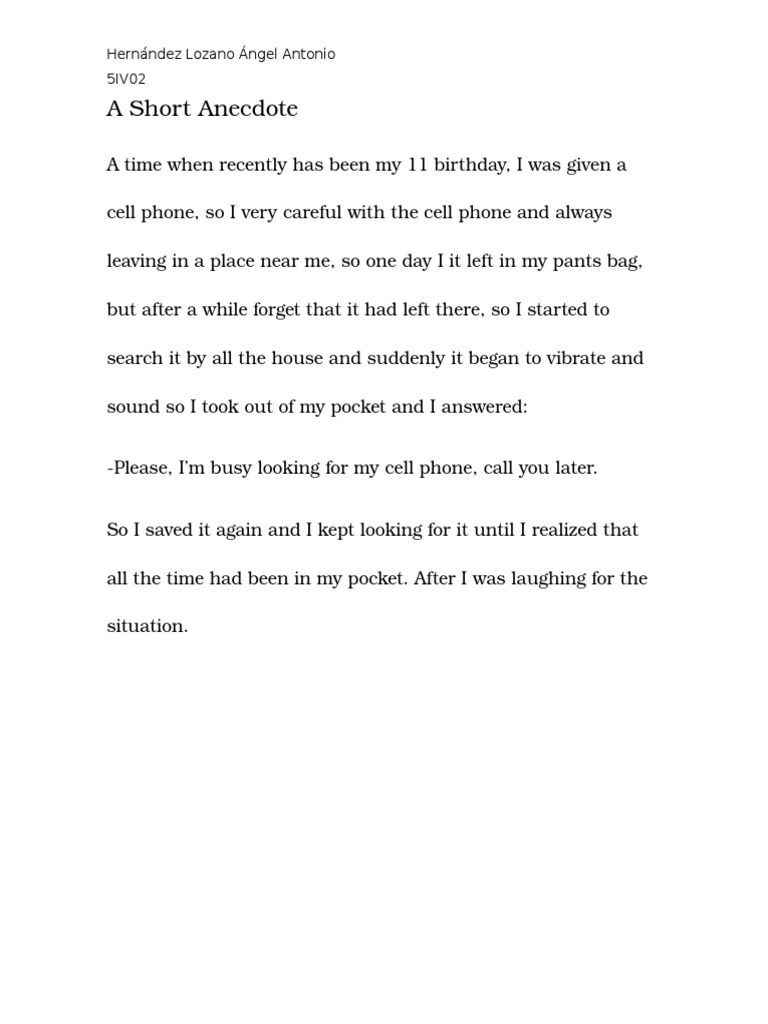 A Short Anecdote: Hernández Lozano Ángel Antonio 5IV02 | PDF
