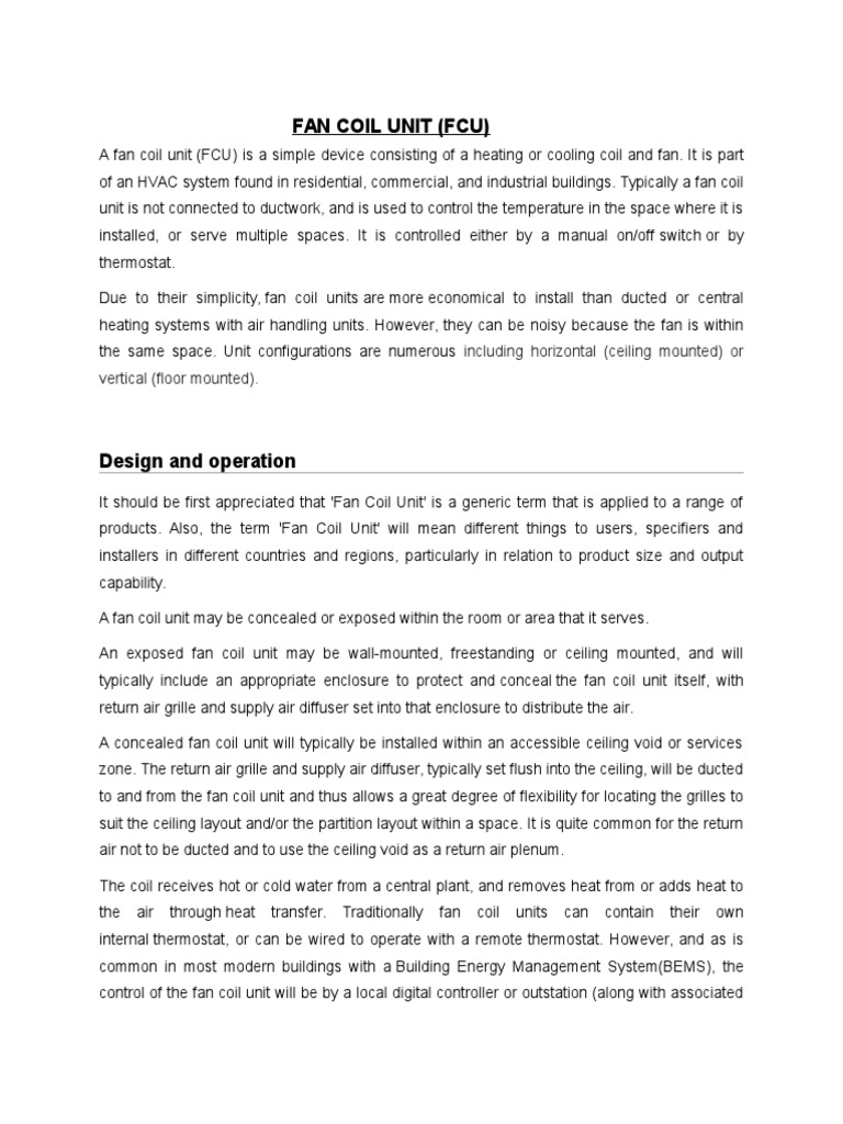 Fan Coil Unit (Fcu) : Including Horizontal (Ceiling Mounted) or ...