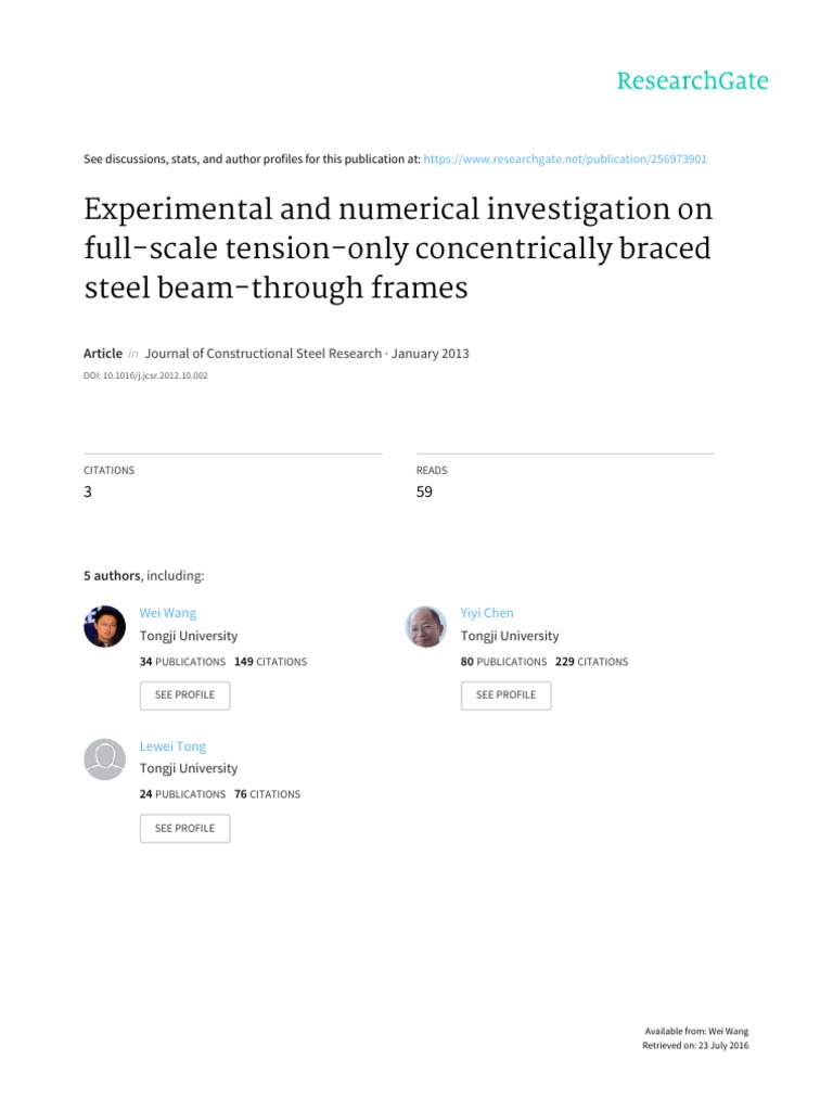 Experimental and Numerical Investigation On Full-Scale Tension-Only CBF ...