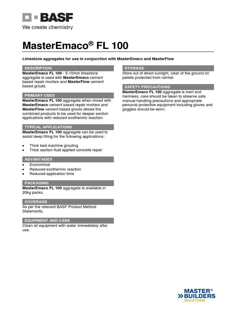 MasterEmaco FL 100 | PDF | Construction Aggregate | Cement