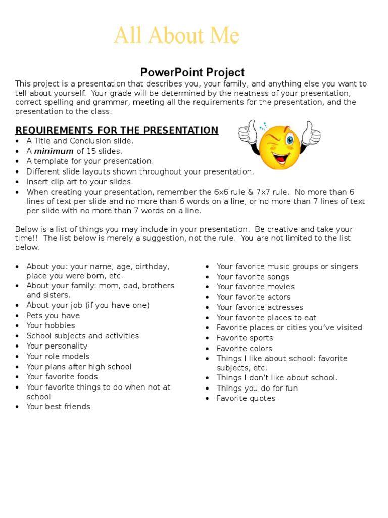 All About Me Presentation and Rubric | PDF | Leisure