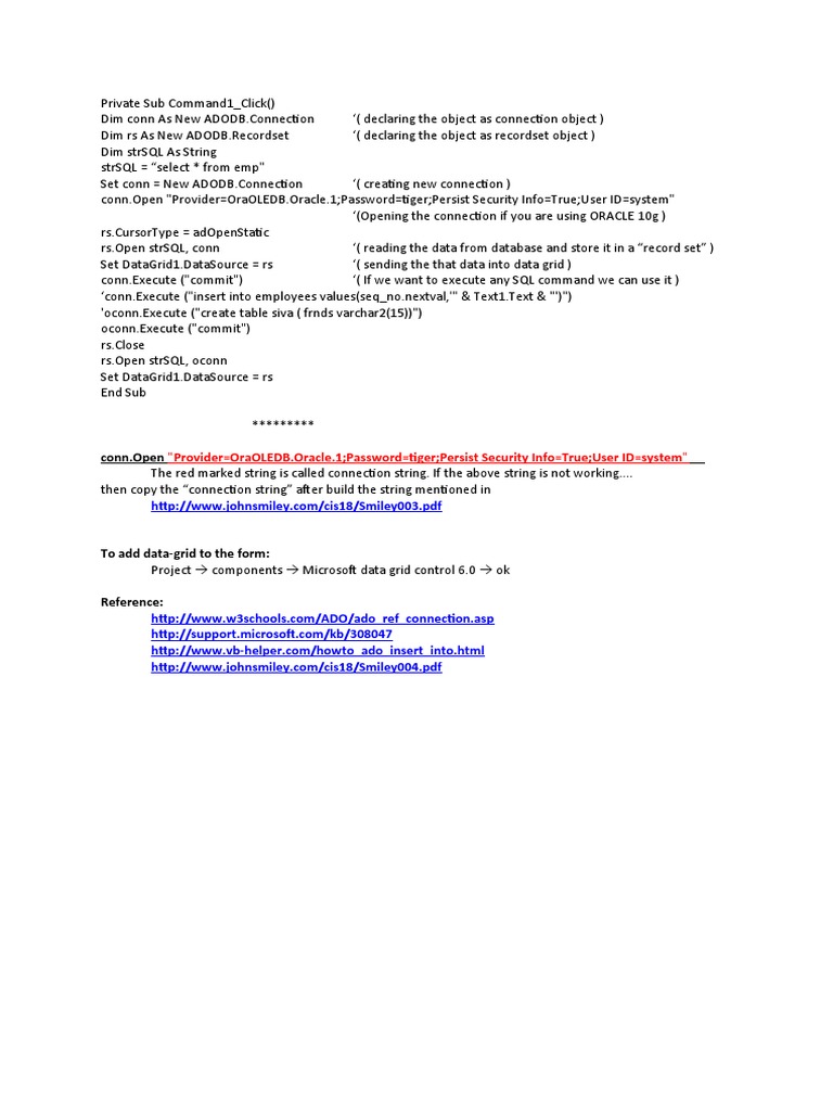 ADO Database Connection Example in VB | PDF | Teaching Methods ...