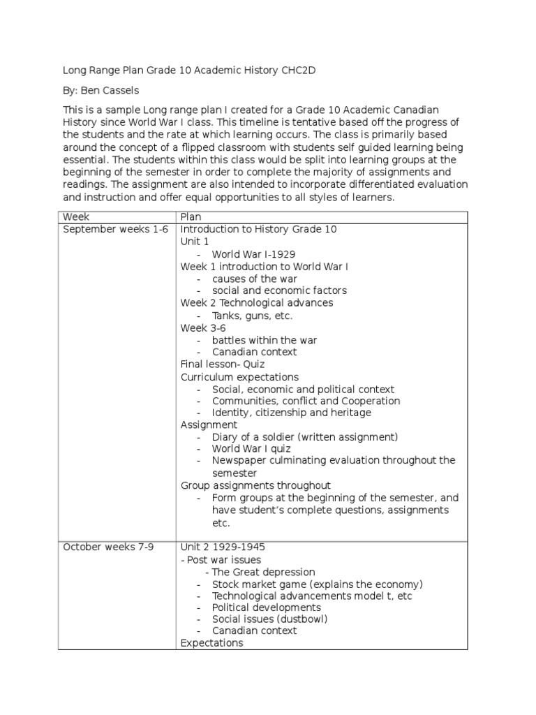 Long Range Plan Grade 10 Academic History | PDF | Canada | Teaching