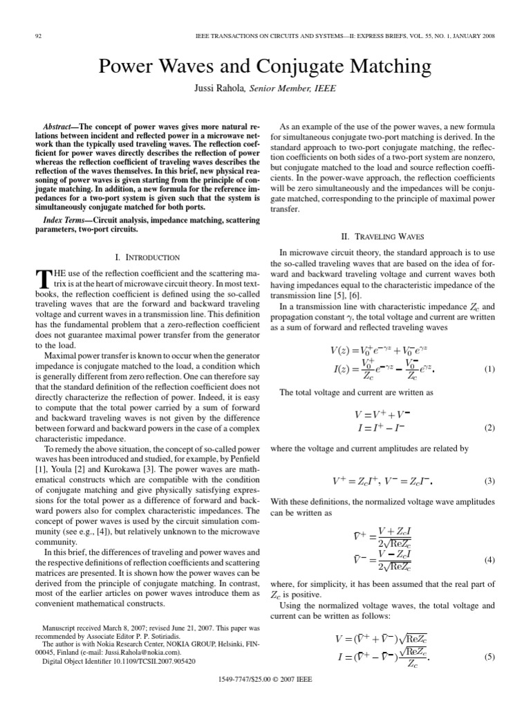 Power Waves and Conjugate Matching | PDF | Matrix (Mathematics ...
