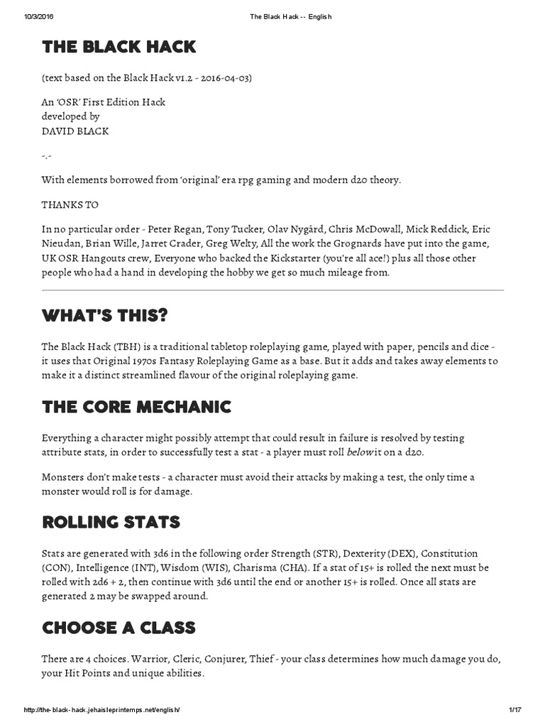 The Black Hack - SRD | PDF | Armour | Role Playing Games
