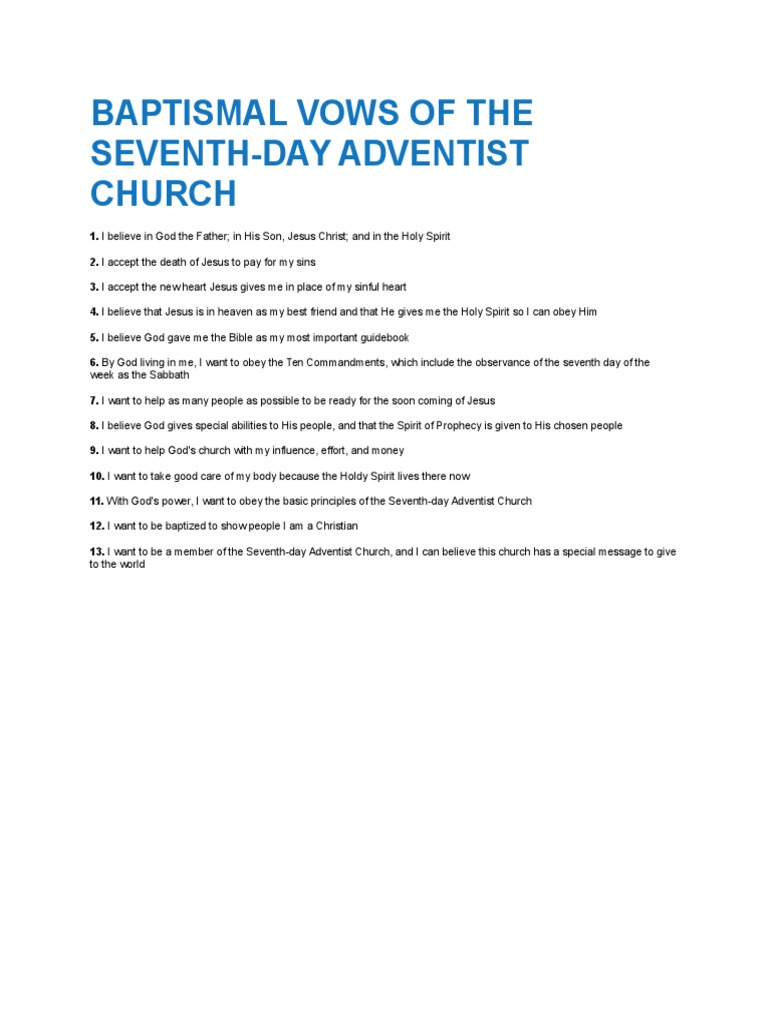 SDA Baptismal Vows Explained | PDF | Religion & Spirituality