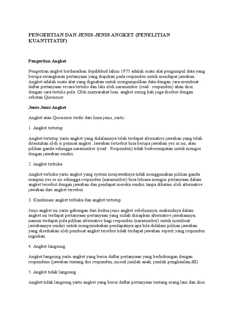 Pengertian Dan Jenis Angket | PDF