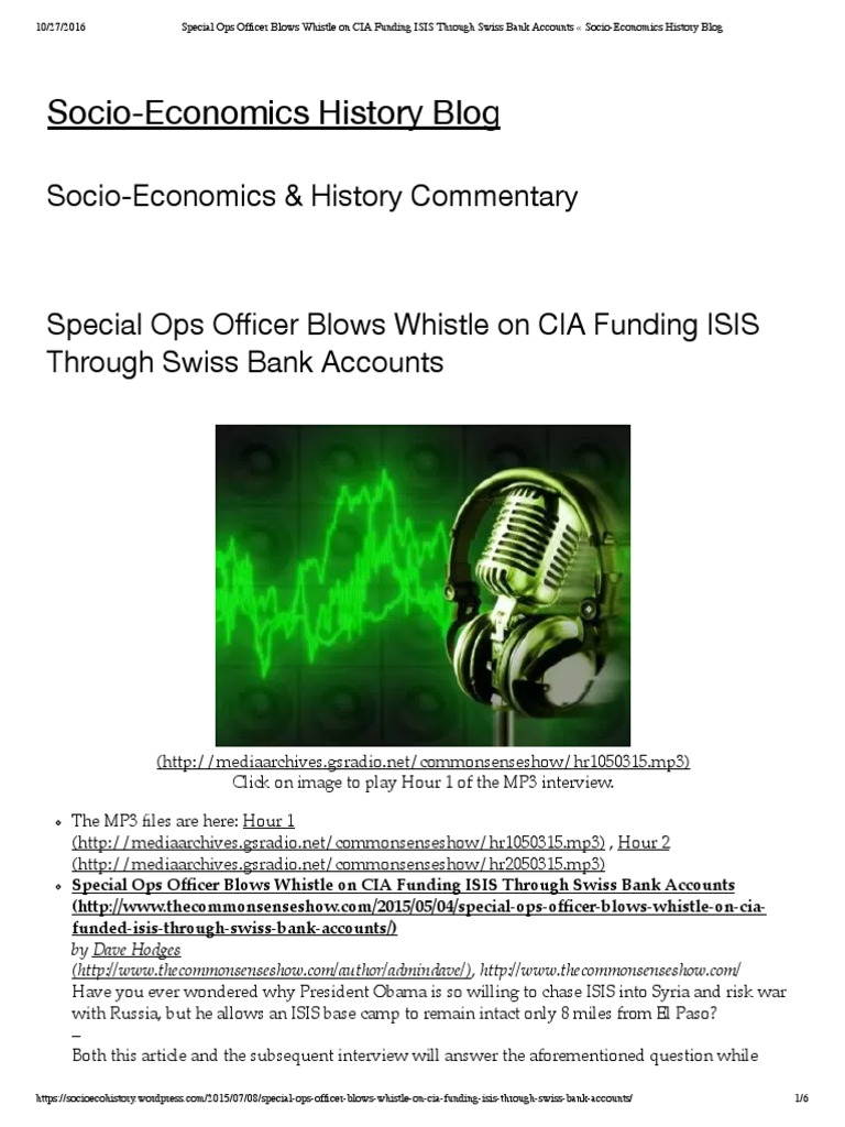 Special Ops Officer Blows Whistle On CIA Funding ISIS Through Swiss ...