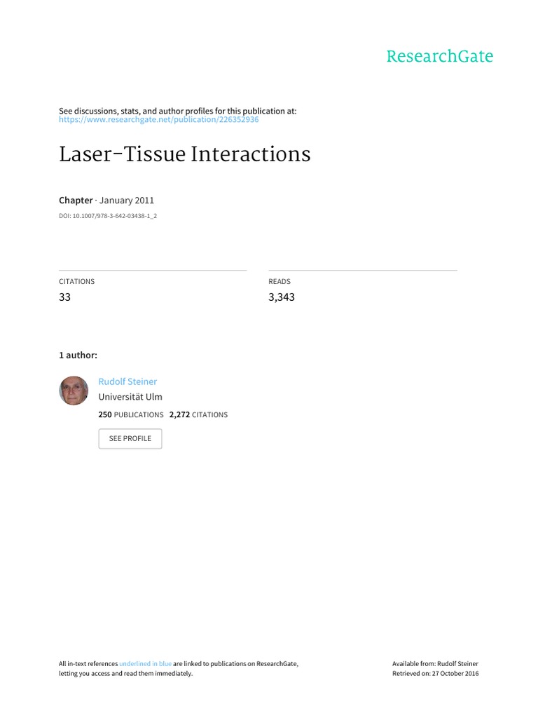Laser Tissue Interactions | PDF | Laser | Scattering