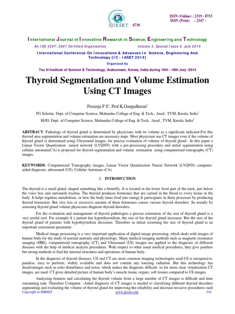 Thyroid Segmentation and Volume Estimation Using CT Images: I J I R S E T | PDF | Thyroid ...
