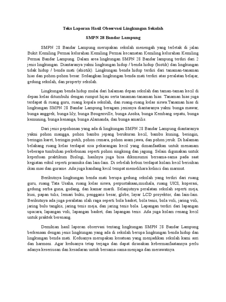 Laporan Observasi Lingkungan SMPN 28 | PDF