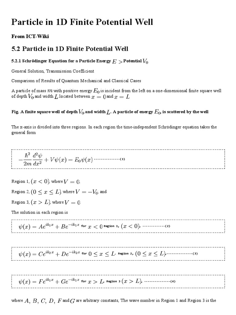 Finite Potential Well - Scattering | PDF | Wave Function | Schrödinger ...