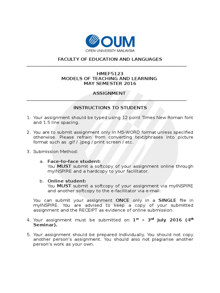 Soalan Asgmt Model | PDF | Lesson Plan | Teaching