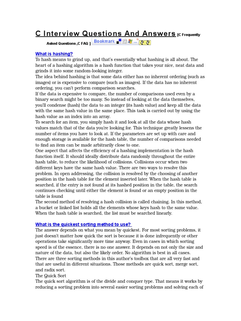C Interview Questions and Answers: What Is Hashing? | PDF | Variable ...