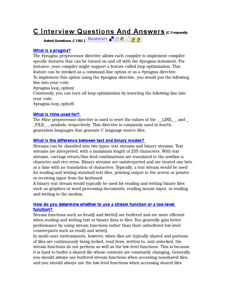 C Interview Questions and Answers: What Is A Pragma? | PDF | Pointer (Computer Programming ...