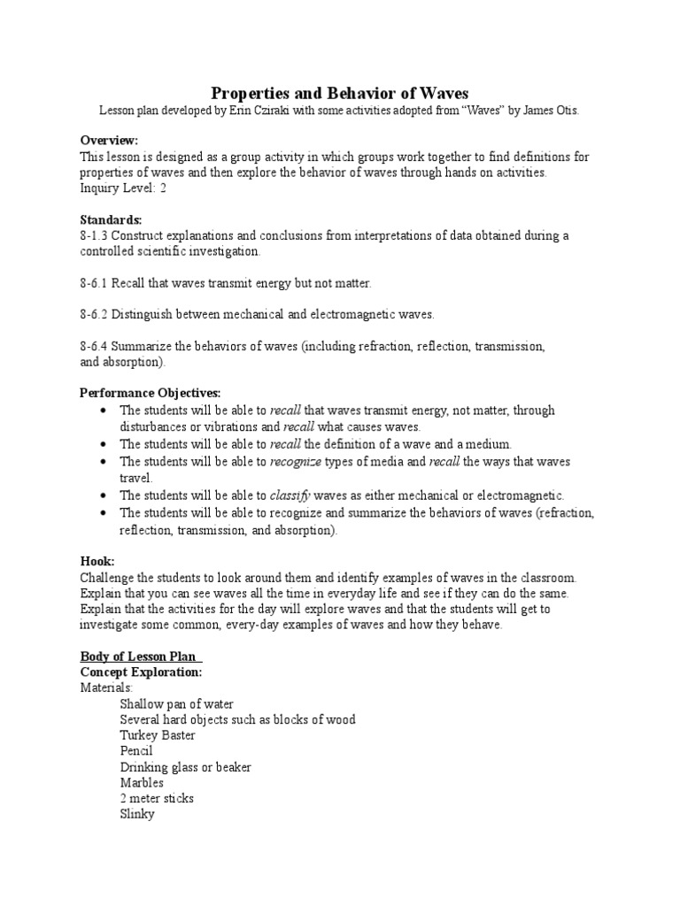 Waves Lesson Plan | PDF | Reflection (Physics) | Waves