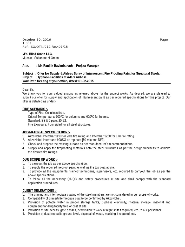 Intumescent Fireproofing Proposal for Adam Airbase | PDF | Insurance ...