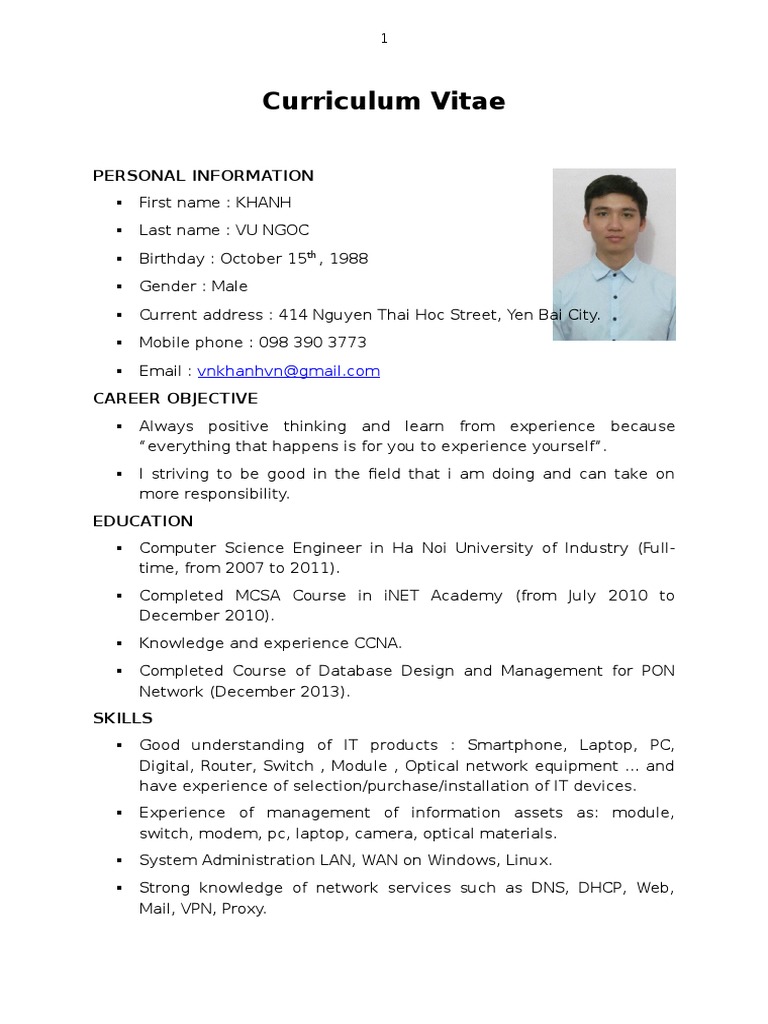Curriculum Vitae: Personal Information | PDF | Personal Computers ...