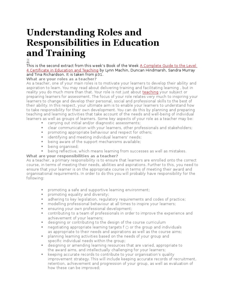 Understanding Roles and Responsibilities in Education and | PDF ...