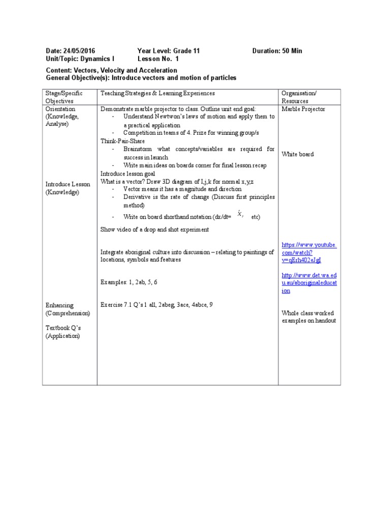 Yr11 Math C Lesson Plan 1 and 2 | PDF | Acceleration | Newton's Laws Of ...