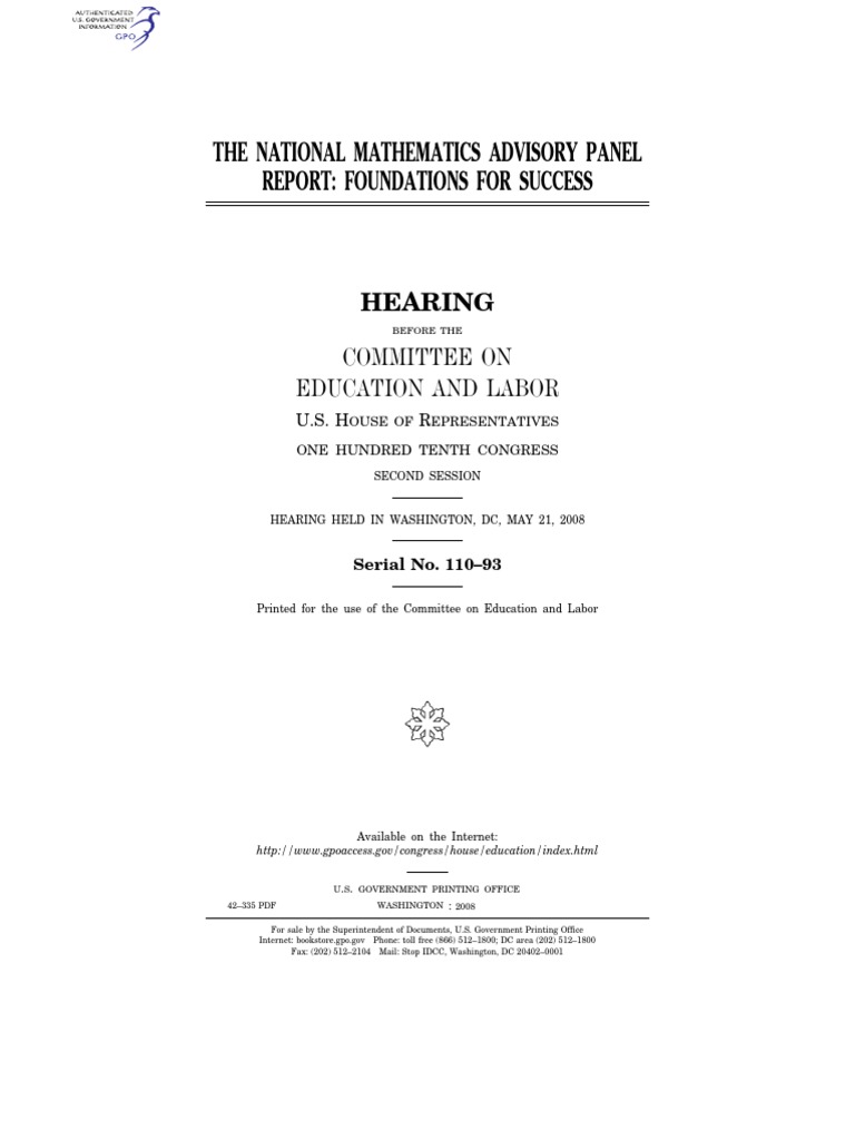House Hearing, 110TH Congress - The National Mathematics Advisory Panel ...