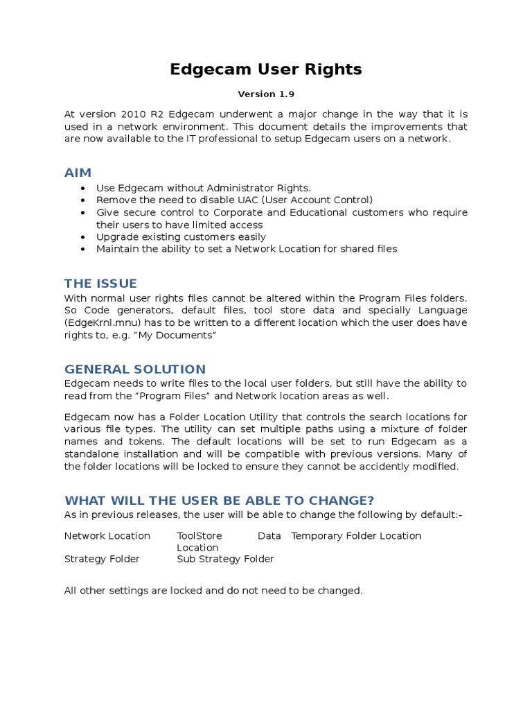 Edgecam User Rights | PDF | Windows Registry | Computer File